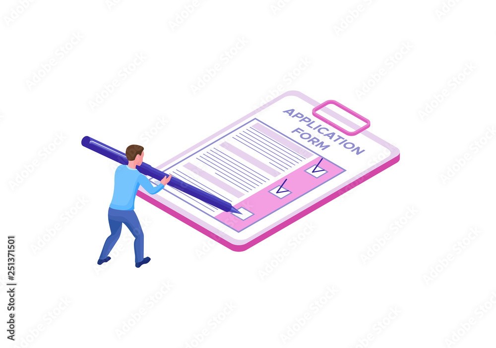 Employee filling in application form, Recruitment isometric infographic ...