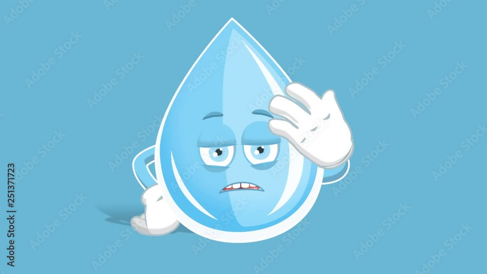 Cartoon Fresh Drinking Water Drop Upset Facepalm with Face Animation ...