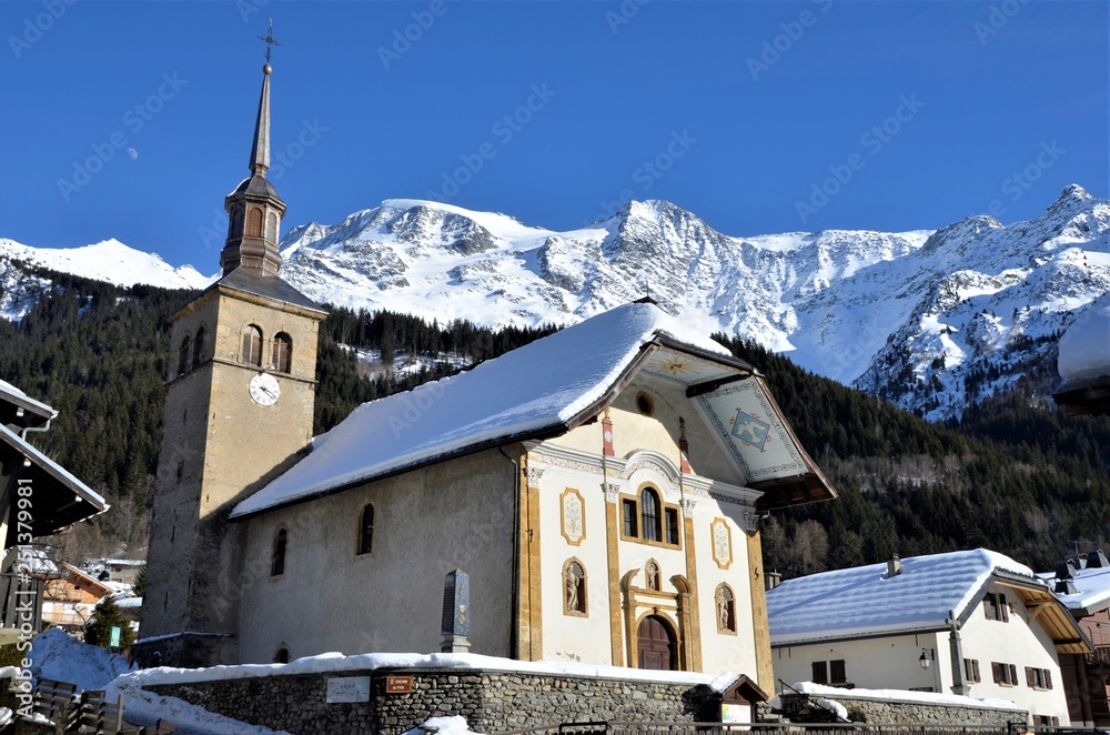 typical savoy church under Mont-blanc Dôme de Miage Stock Photo | Adobe ...