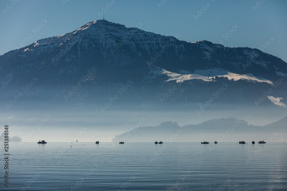 Mount Rigi seen from Zug with over the Zugersee, Switzerland Stock ...