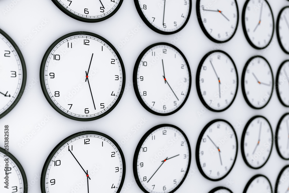 Set of Clocks with Different World Time. 3d Rendering Stock Photo ...