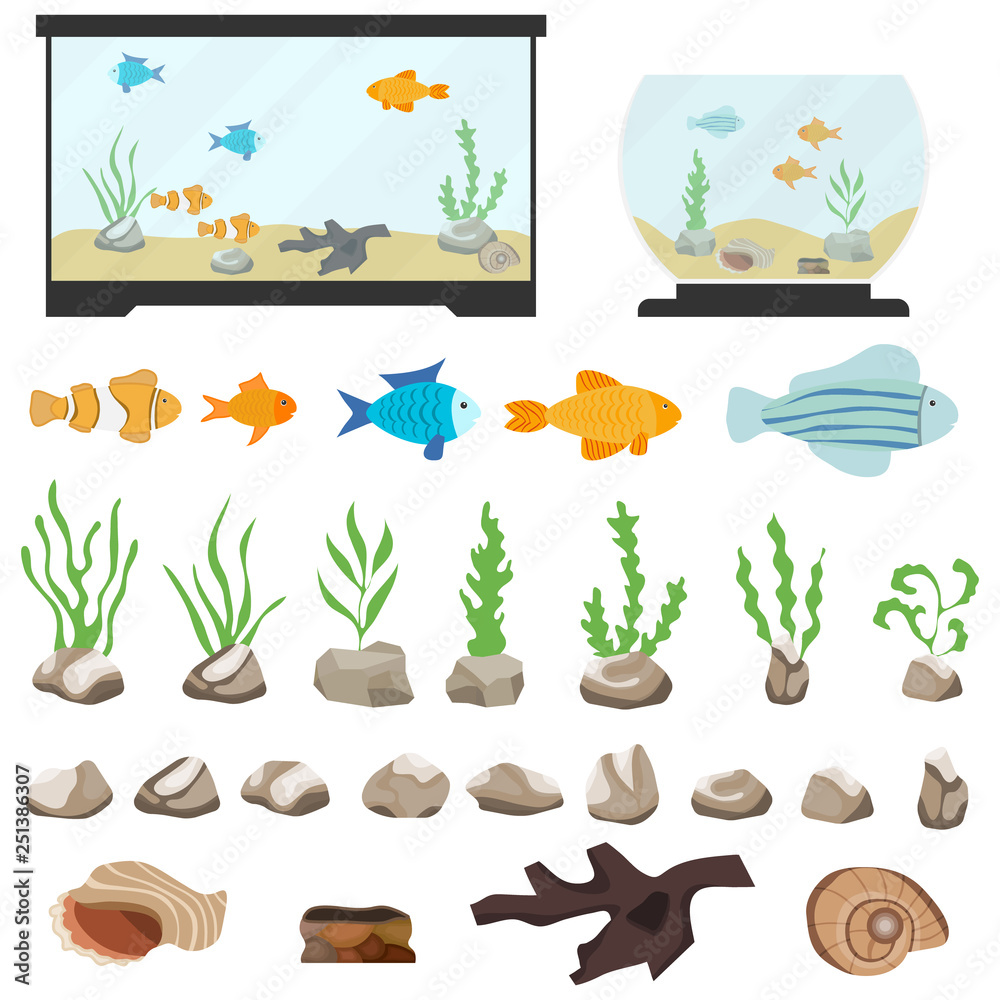 Aquarium underwater vector elements isolated on white background ...