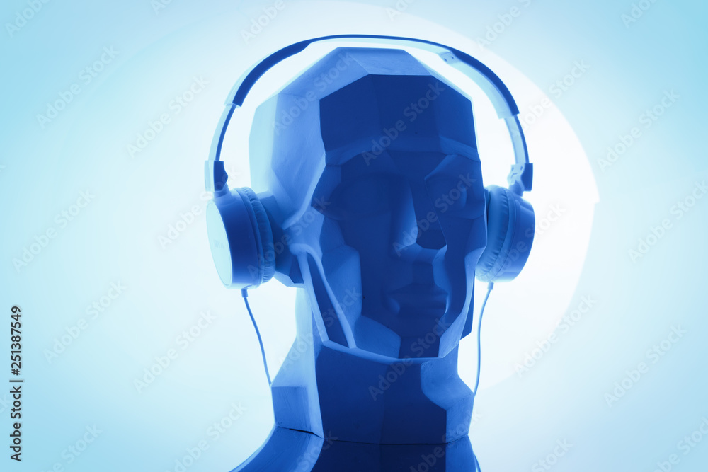 Silhouette of a cyber digital head in a headphones as a dj Stock ...