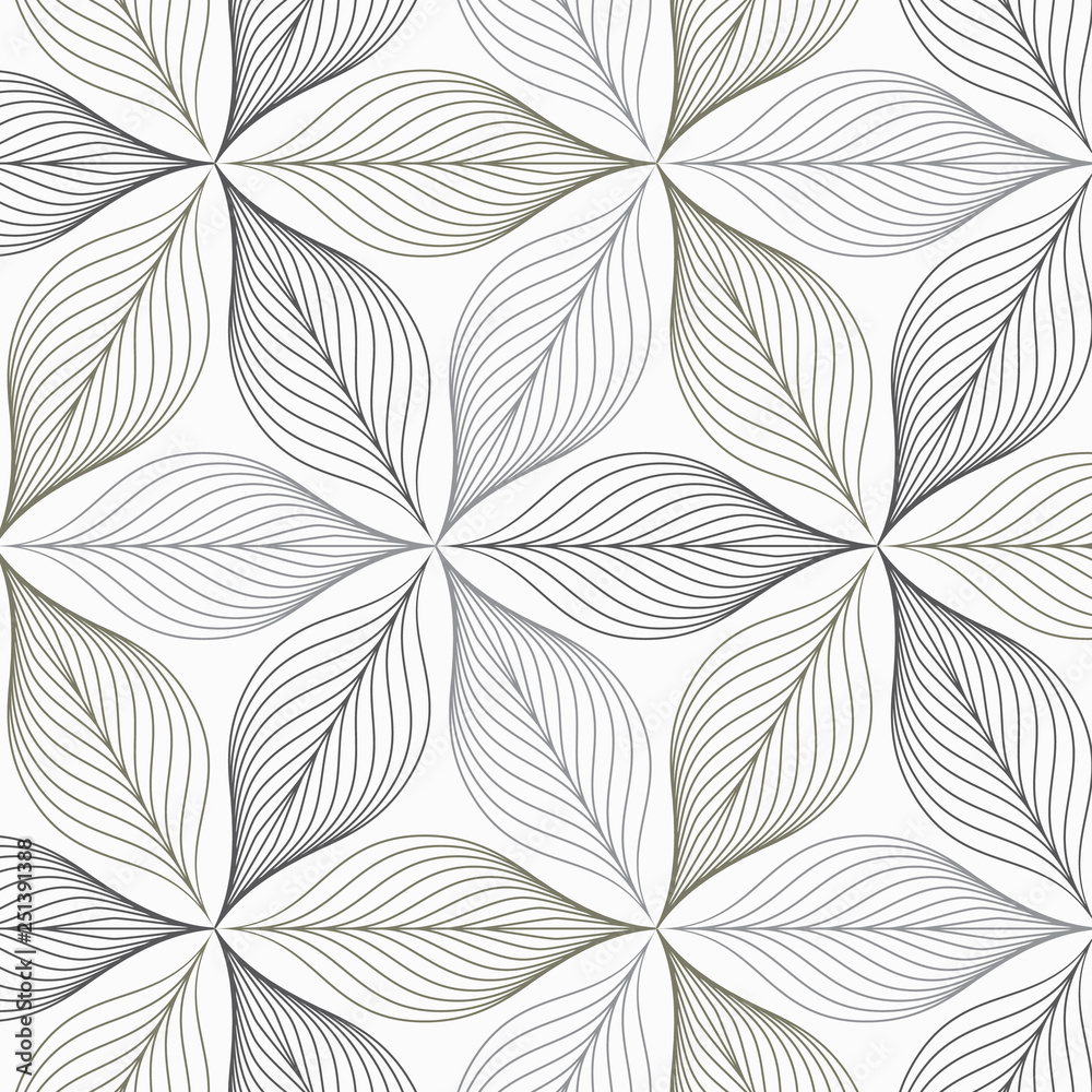 linear vector pattern, repeating abstract flower leaves, gray line of leaf or flower, floral ...