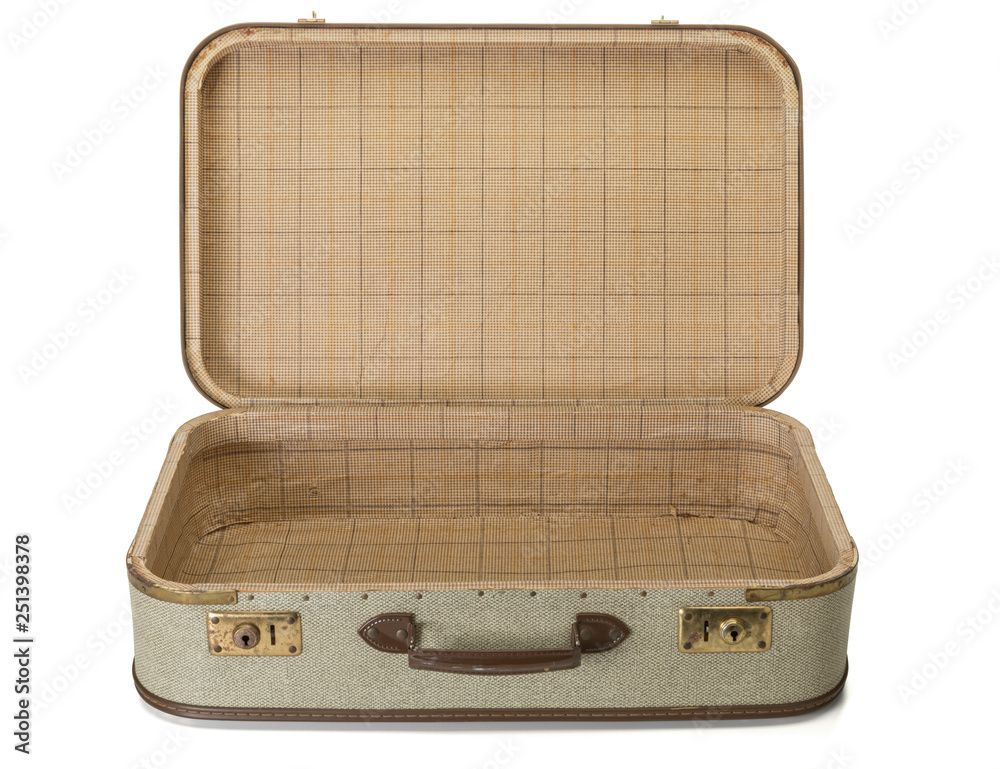 Opened shabby vintage suitcase isolated Stock Photo | Adobe Stock