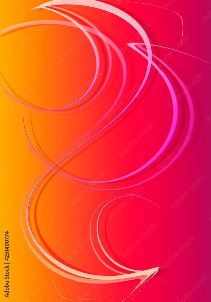 Abstract yellow-red vertical gradient background covered with curved ...