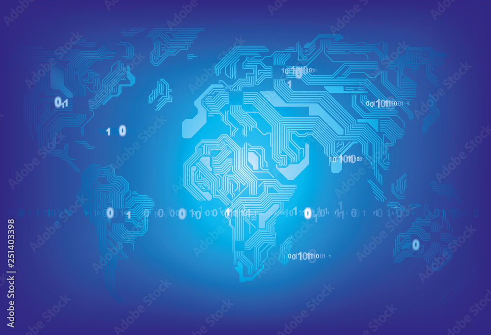Global Technologies. World map in the form of a printed circuit board ...