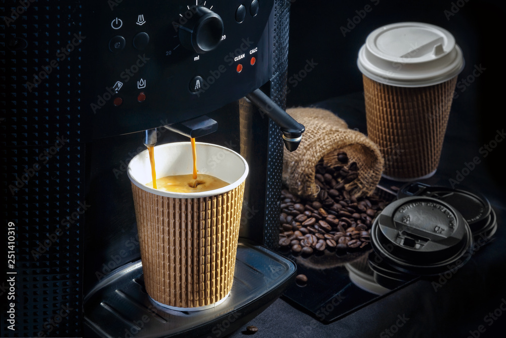 Group of Stack coffee black paper cup, space to put logo, life cafe background Stock Photo ...