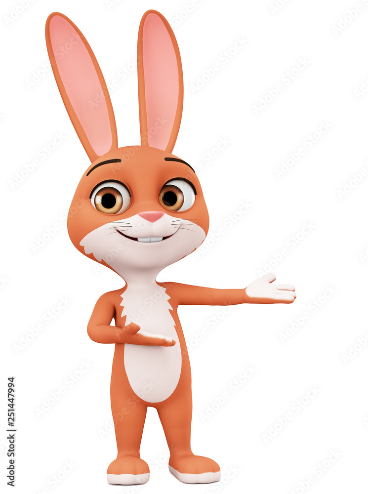 Character cartoon rabbit points to an empty space. 3d rendering ...