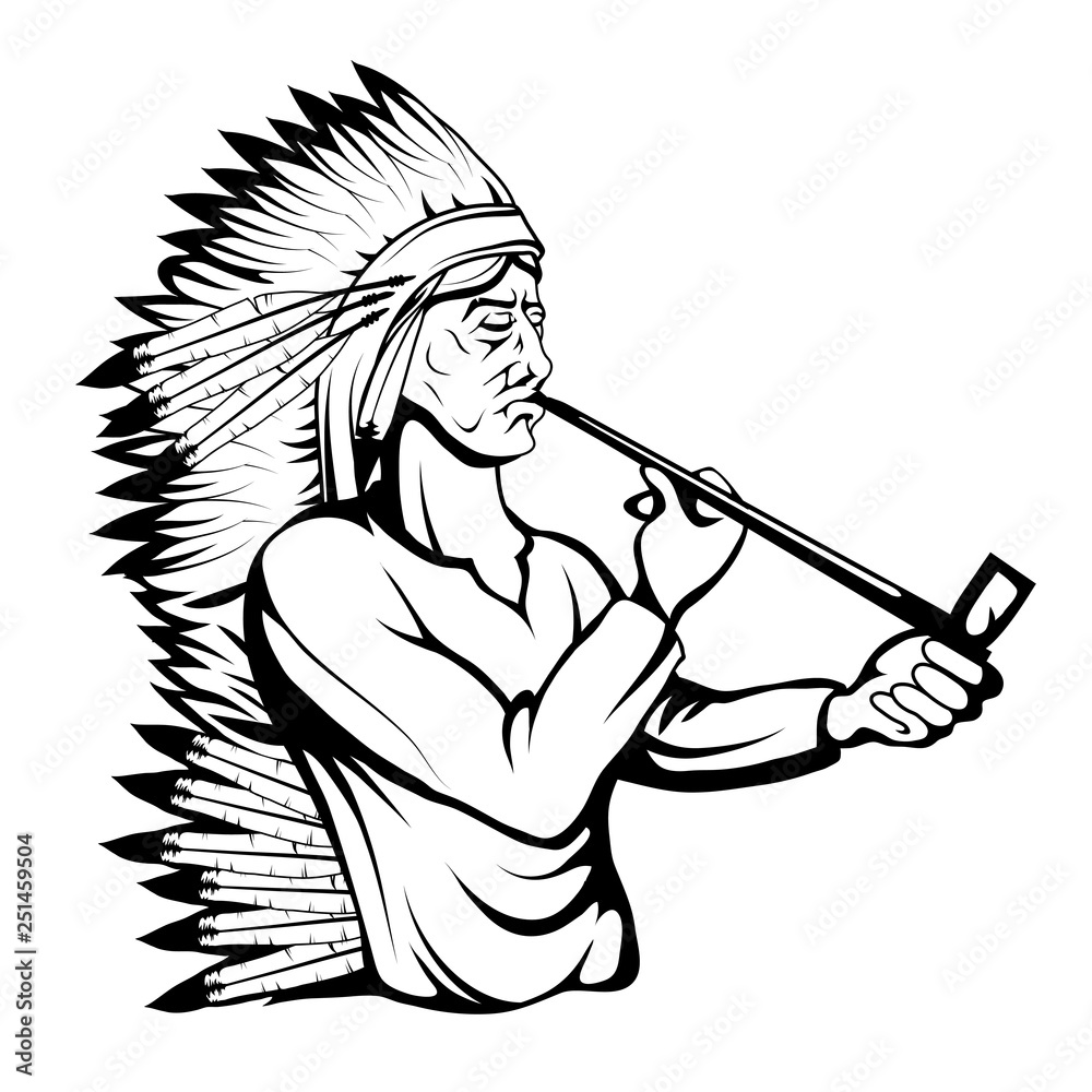 indian chief with traditional smoking pipe in his hand , vector graphic ...