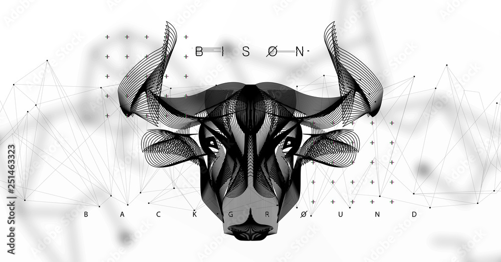 Abstract image of a cow in the form space, consisting of points, lines ...