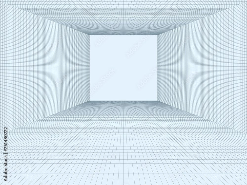 Empty room, 3D abstract cells, lines. Vector concept of virtual reality ...