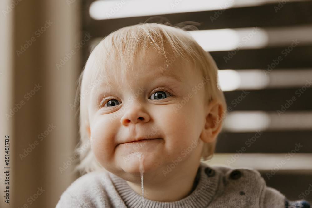 Cute Adorable Little Blonde Toddler Kid Laughing, Having Fun, and ...