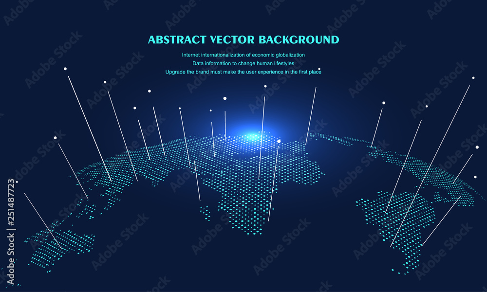 World map concept, artificial intelligence and internet big data ...