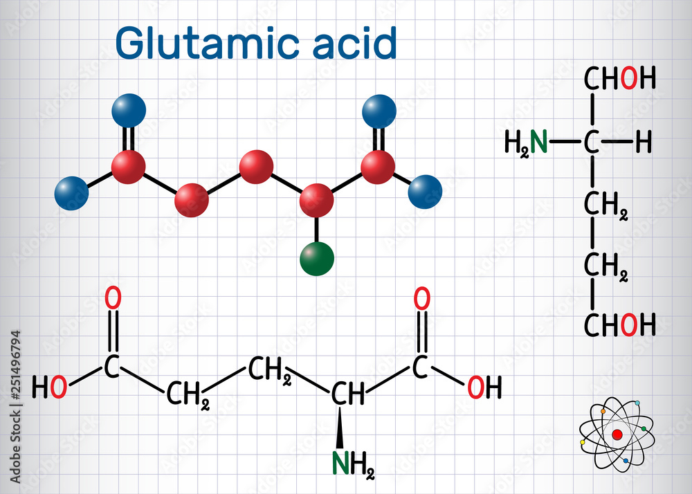 Glutamic acid (L- glutamic acid, Glu, E) aliphatic amino acid molecule ...
