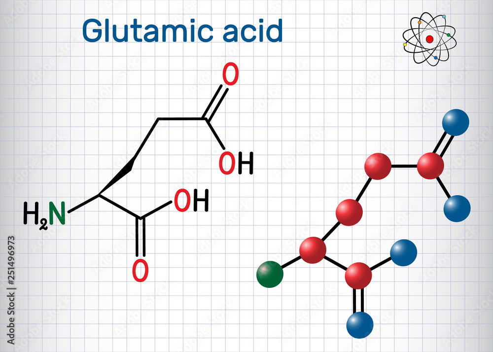 Glutamic acid (L- glutamic acid, Glu, E) aliphatic amino acid molecule ...
