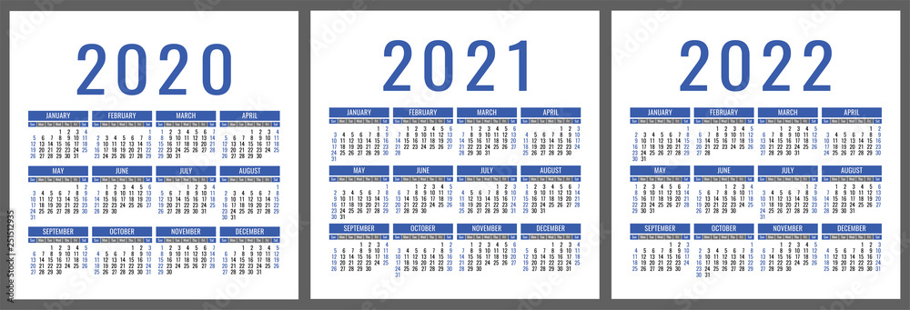 Calendar 2020, 2021, 2022 years. Vertical vector calender design ...