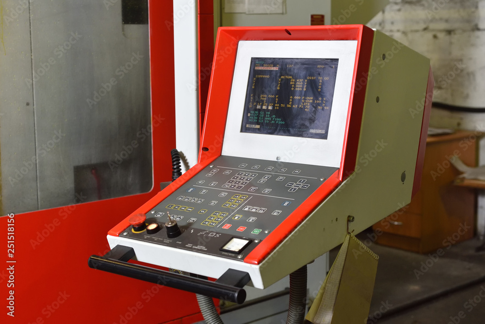 CNC machine control panel with display for working with metal parts ...