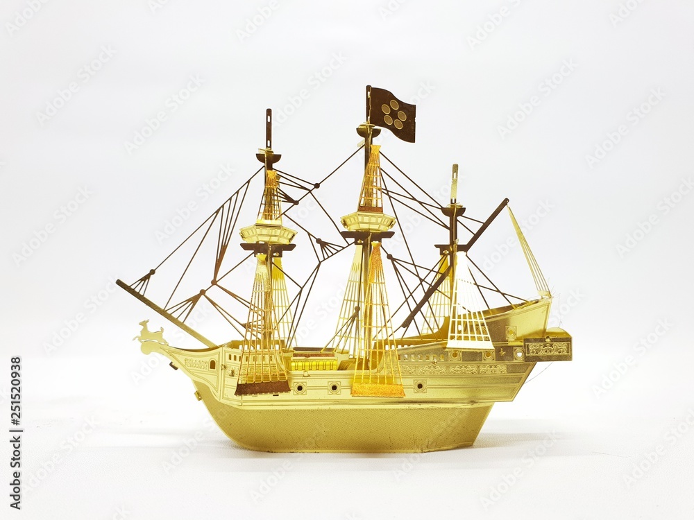 Gold and Black Color Ship Classic Model with Pirate Flag Symbol in ...