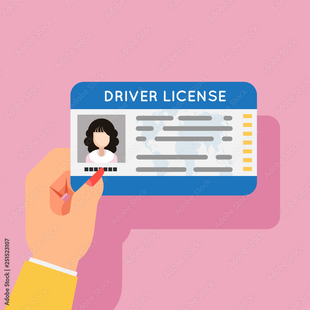 Woman hand hold car driver license female identification photo flat ...