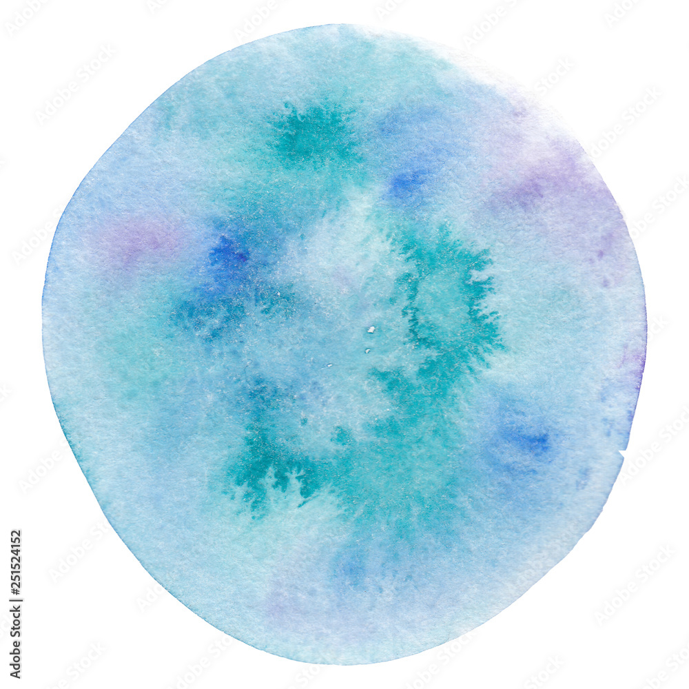 Light blue watercolor circle, hand drawn watercolor spot of round shape ...