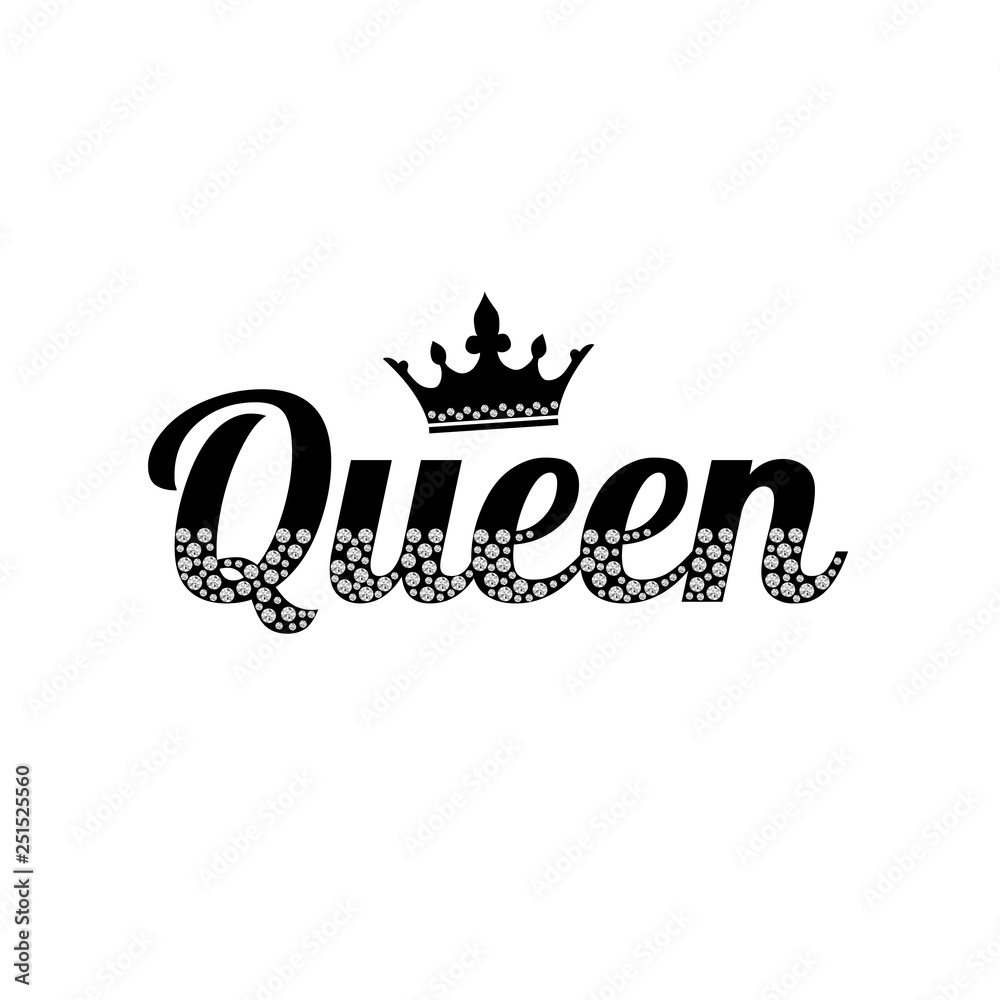 Queen - slogan with rhinestones and branches. Beautiful print for t ...