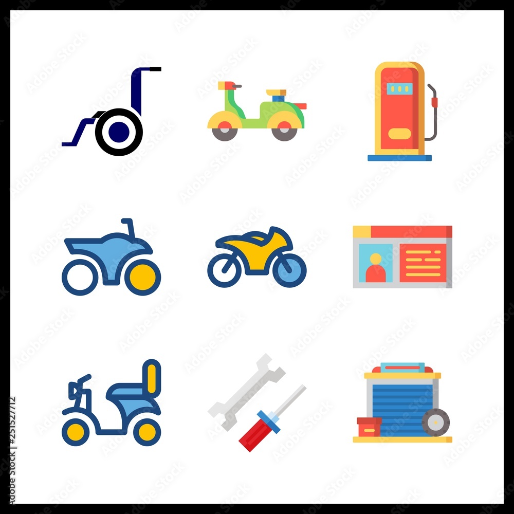 9 motor icon. Vector illustration motor set. driving license and ...