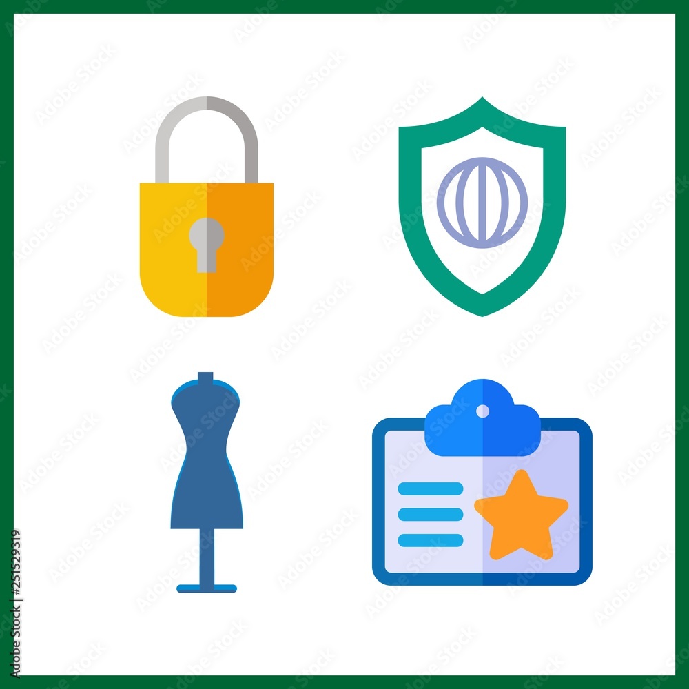 4 access icon. Vector illustration access set. shield and id card icons ...