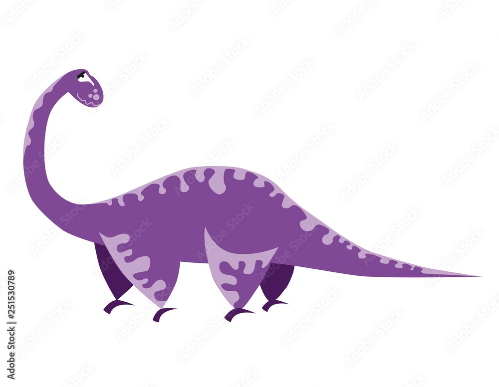Cute purple dinosaur. Cartoon dino. Vector illustration. Brachiosaurus ...