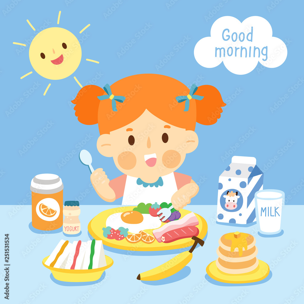 girl eating breakfast Stock Vector | Adobe Stock