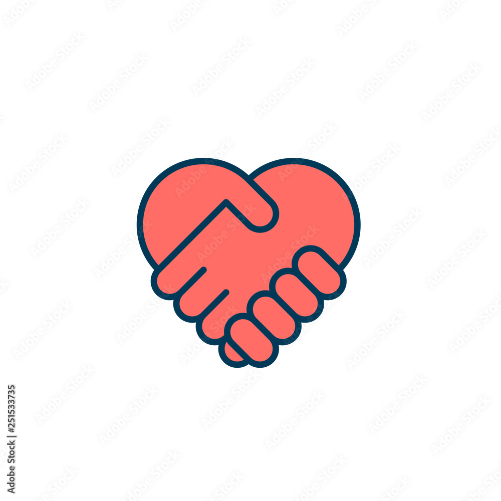 Two hands together. Heart symbol. Handshake icon, logo, symbol, design ...