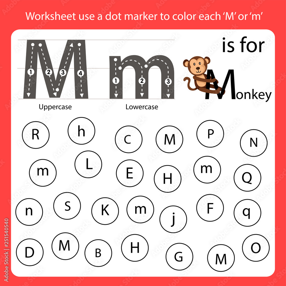 Illustrator of Worksheet use a dot marker to color each M Stock Vector ...