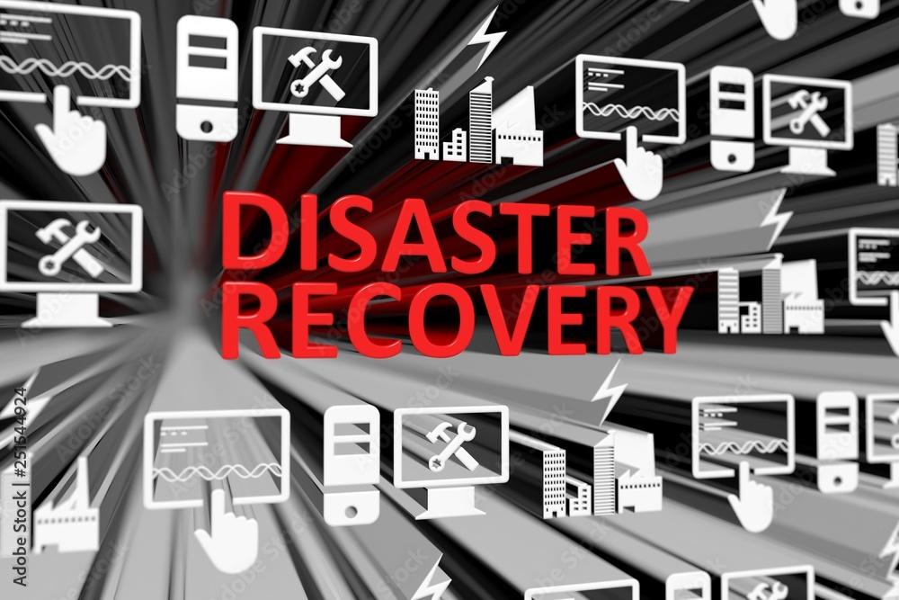 DISASTER RECOVERY concept blurred background 3d render illustration ...
