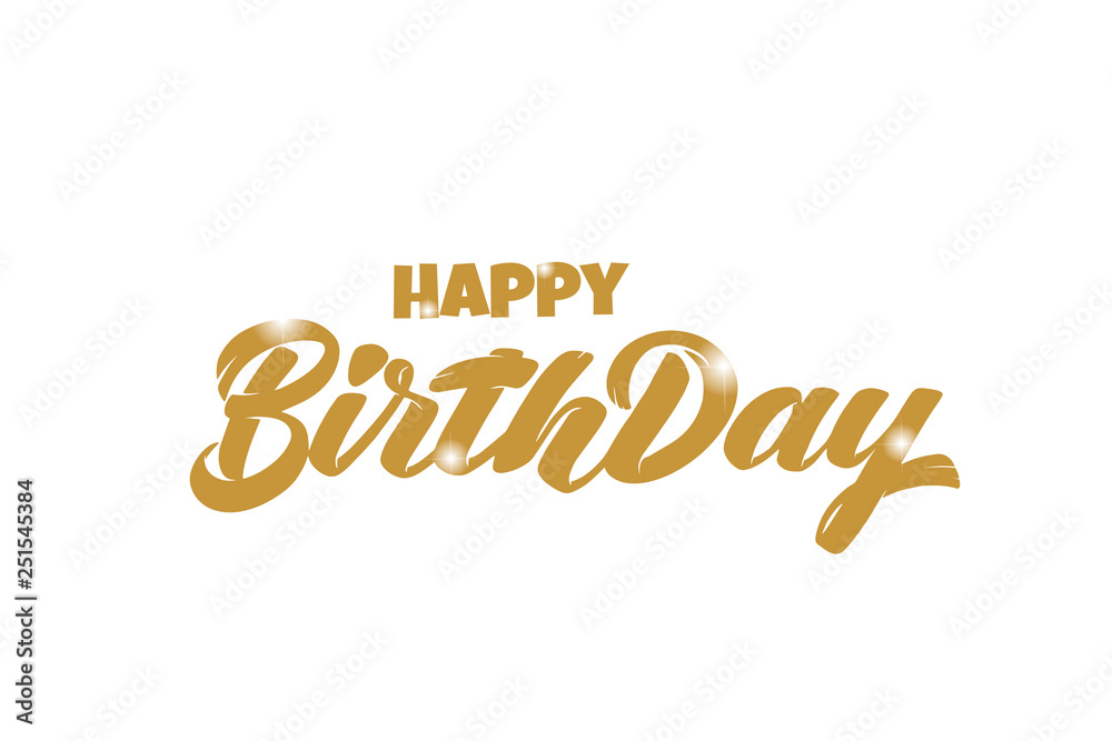 Vector hand drawn gold lettering Happy birthday with 3D sparkles icon ...