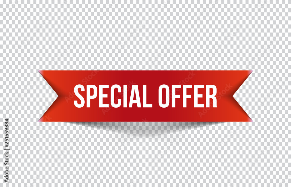 Red special offer banner with shadow on transparent background. Can be ...