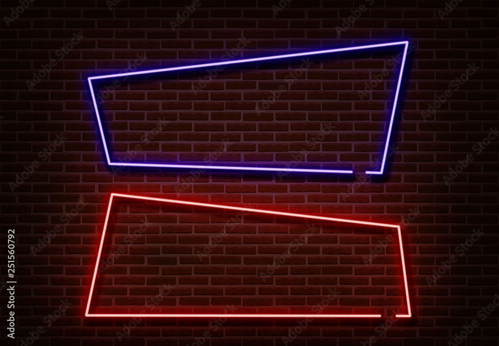 Neon shape sign vector. Light border form isolated on brick wall. Neon ...