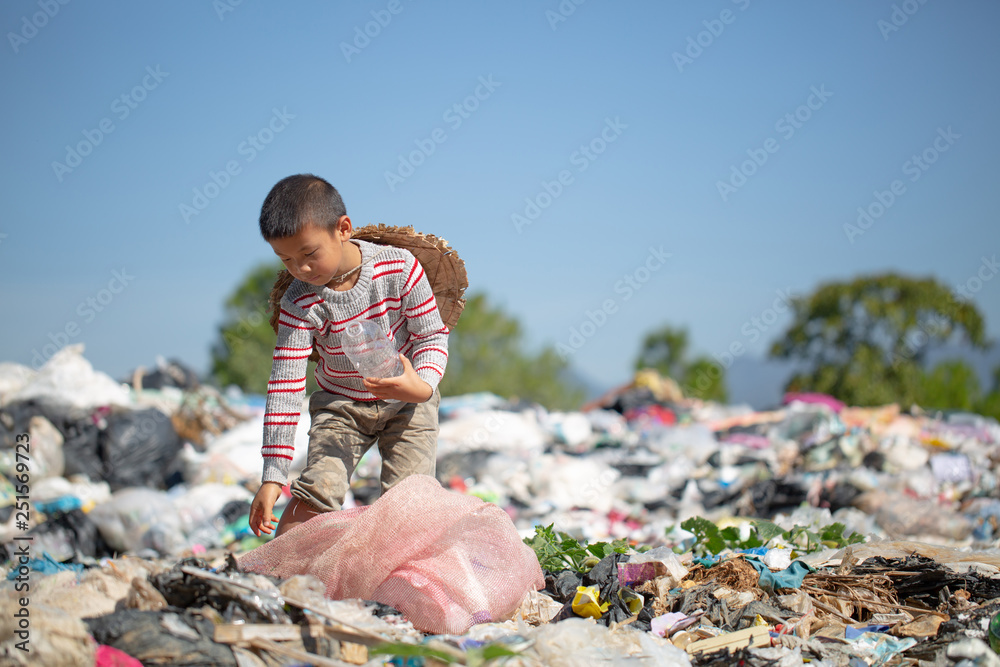 Poor children collect garbage for sale because of poverty, Junk recycle ...