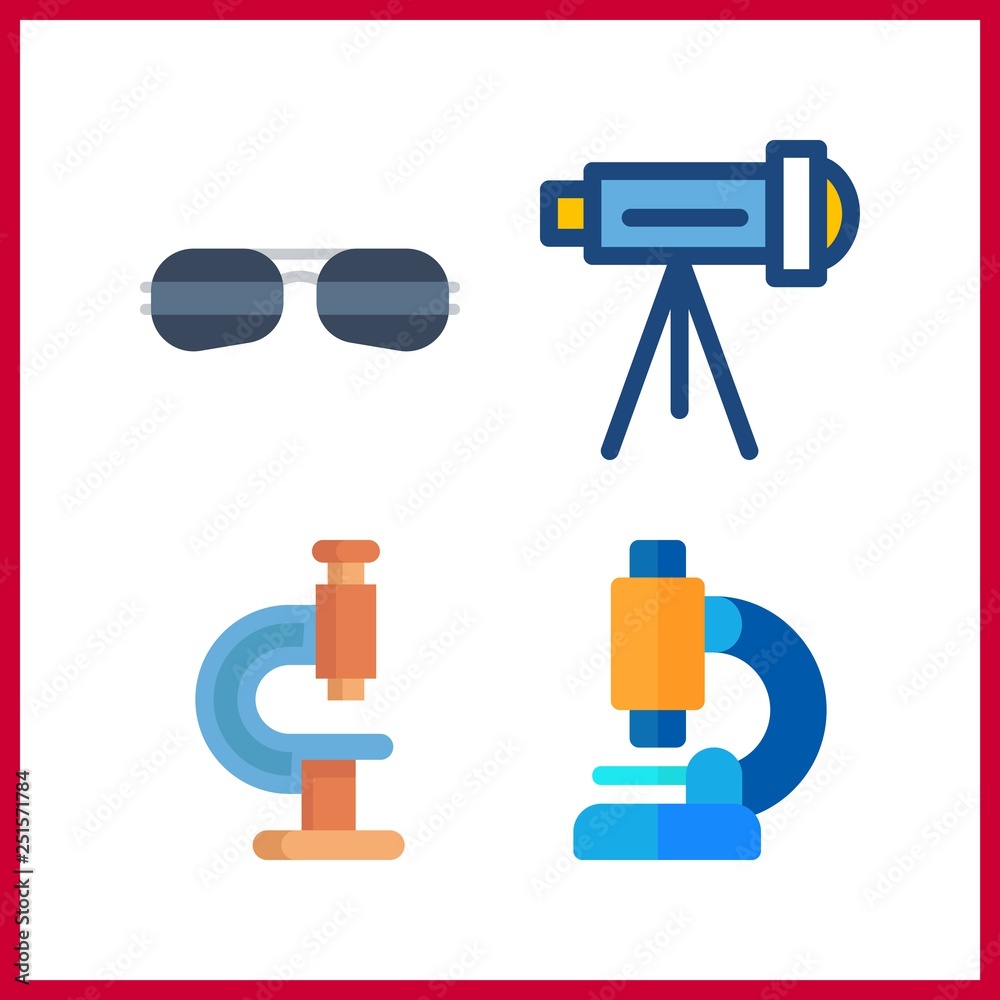 4 lens icon. Vector illustration lens set. telescope and microscope ...