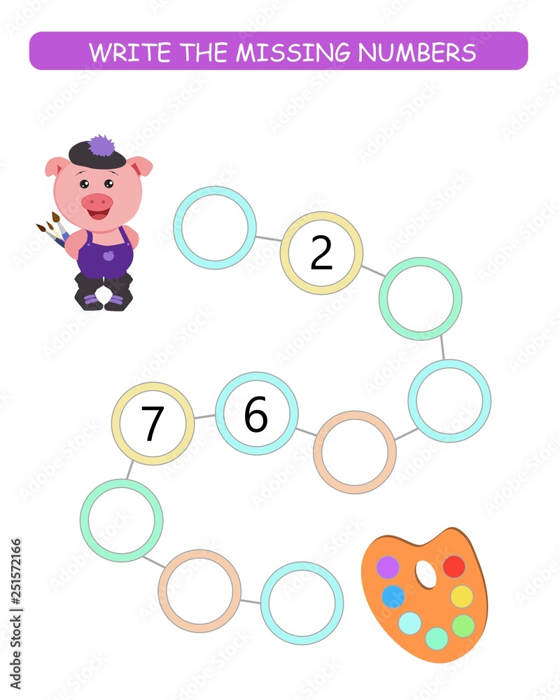 Educational game for children. Write missing numbers. Worksheet ...