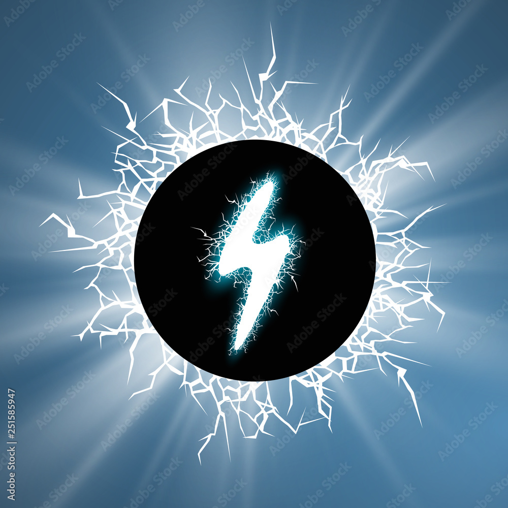 Powerful electrical discharge, lightning strike impact place realistic ...