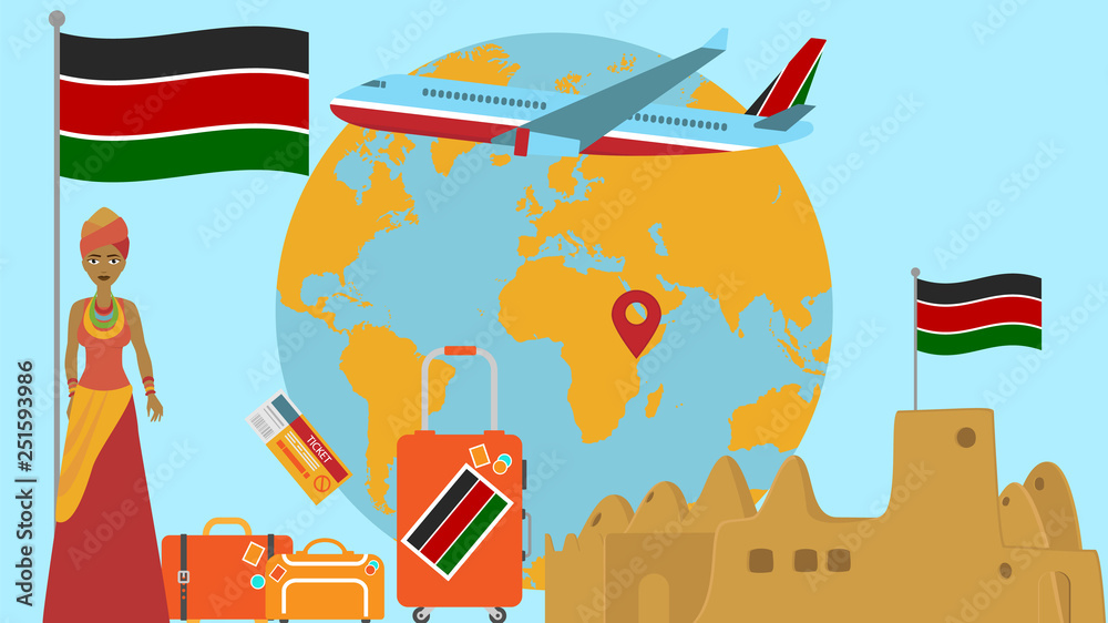 Welcome to Kenya postcard. Travel and safari concept of Africa world ...