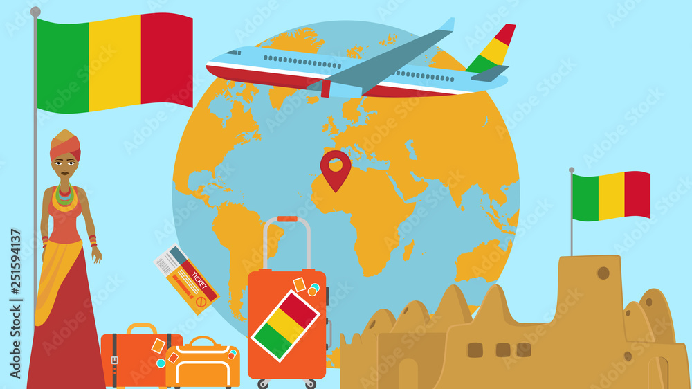 Welcome to Mali postcard. Travel and safari concept of Africa world map ...