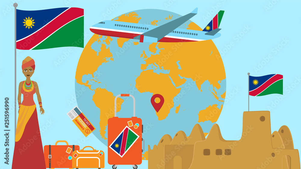 Welcome to Namibia postcard. Travel and safari concept of Africa world ...