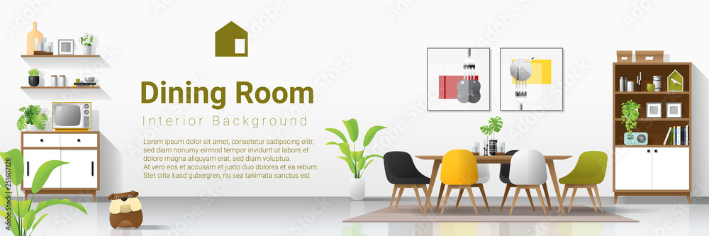 Interior background with modern dining room , vector , illustration ...