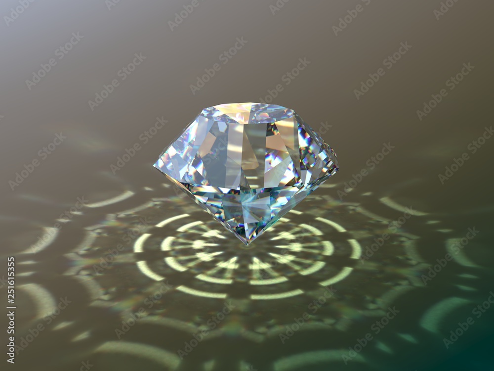 Sparkling round brilliant cut diamond with colorful caustics rays ...