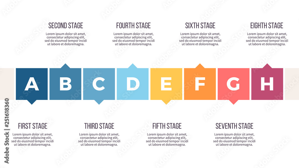 Business infographics. Timeline with 8 steps, options, steps. Vector ...