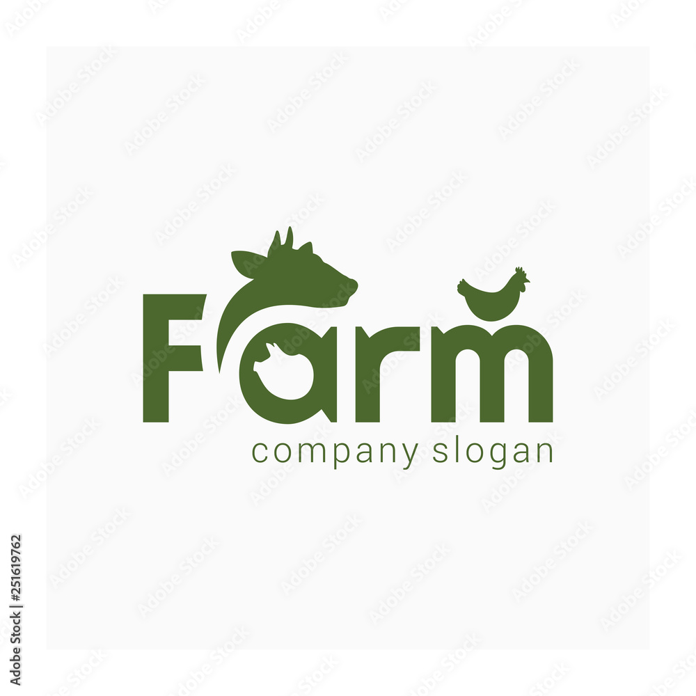 Farm simple logo. Farm animal sign. Green logotype for animal husbandry ...