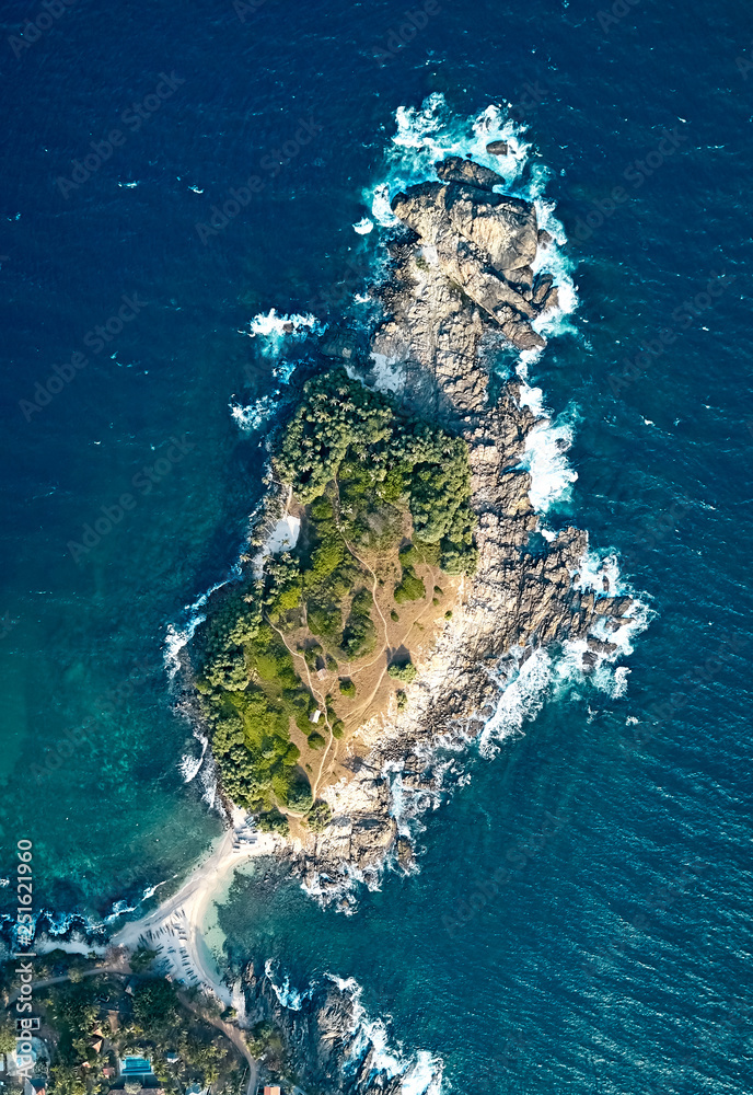 Blue beach island Nilwella. Aerial view of the south coast of the ...