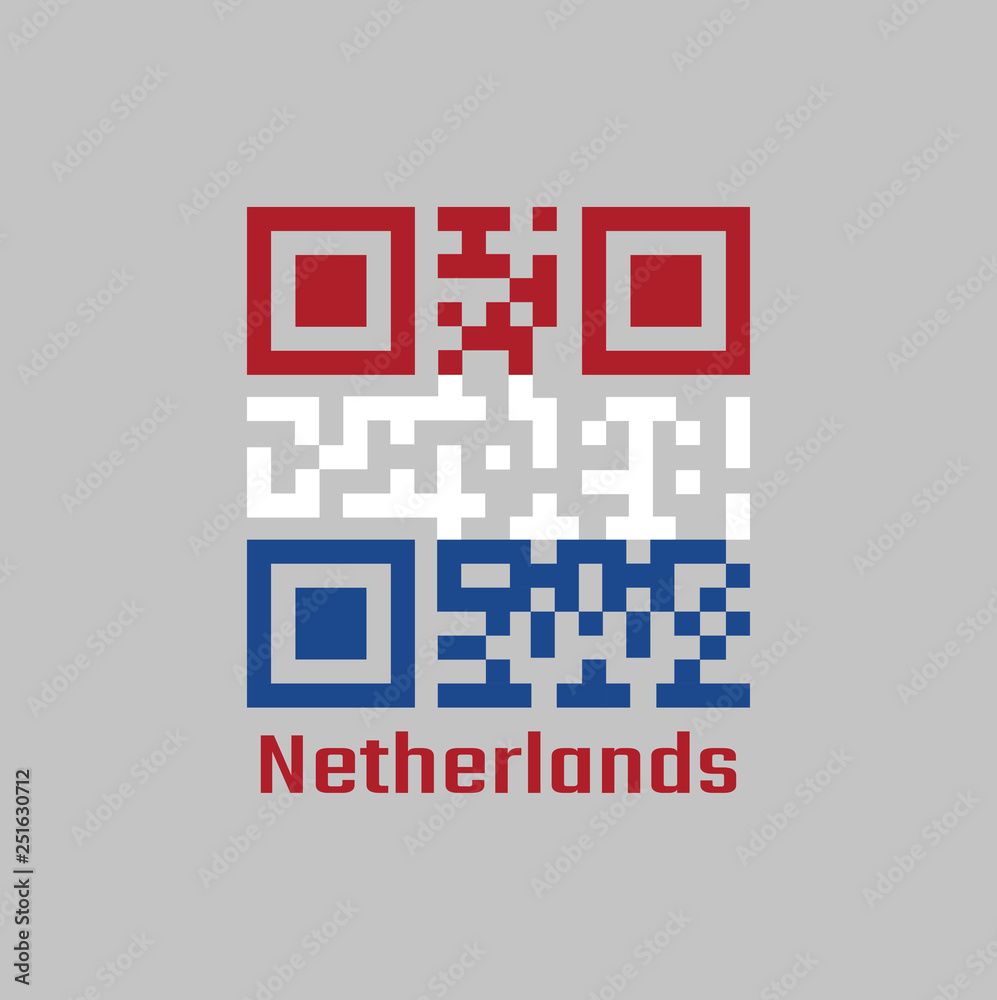 QR code set the color of Netherlands flag. red white and blue color ...