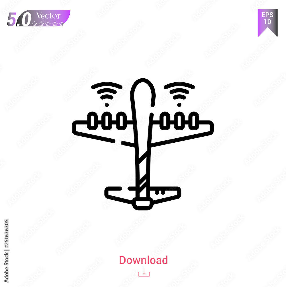 Outline plane icon of future world icons isolated on white background ...